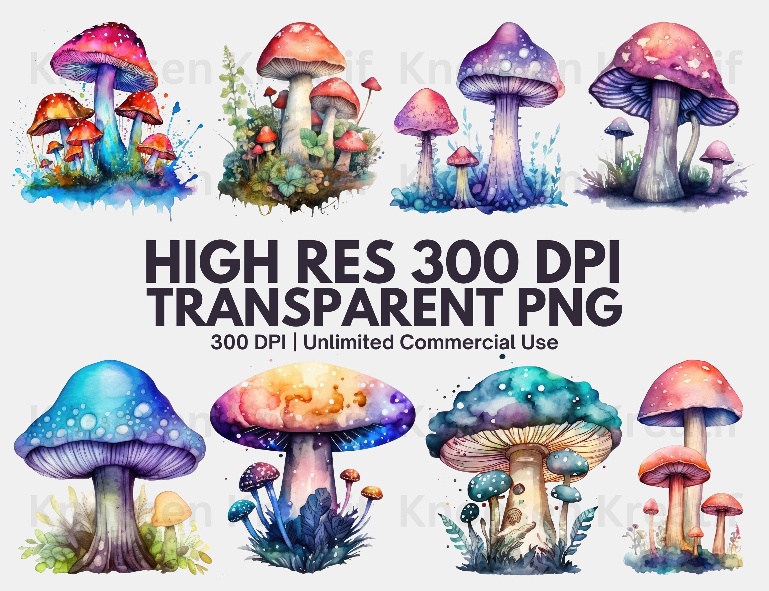 Watercolor Mushroom Clipart: Fantasy Forest PNG Bundle (instant ...