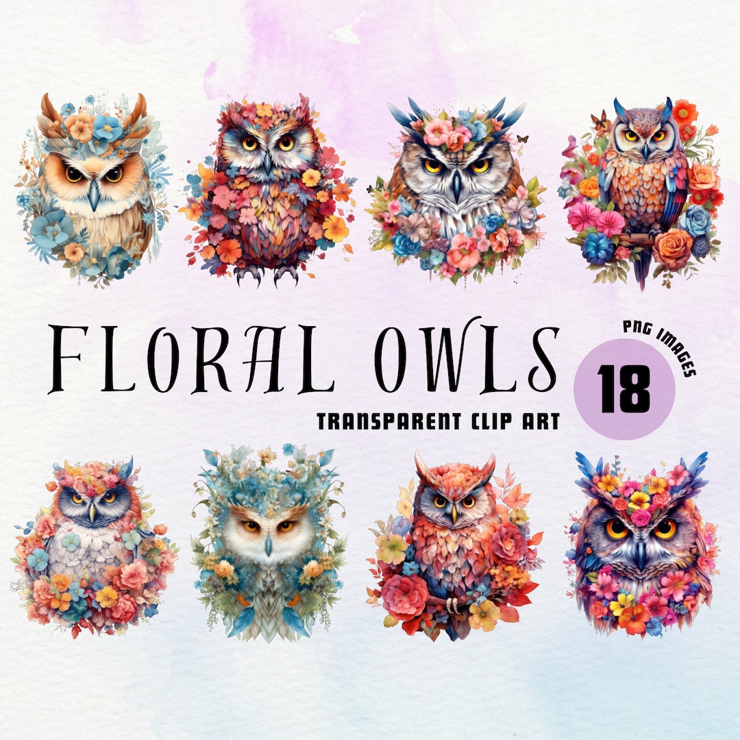 Watercolor Floral Owl Clipart – 18 PNG Images (digital Download) - Etsy