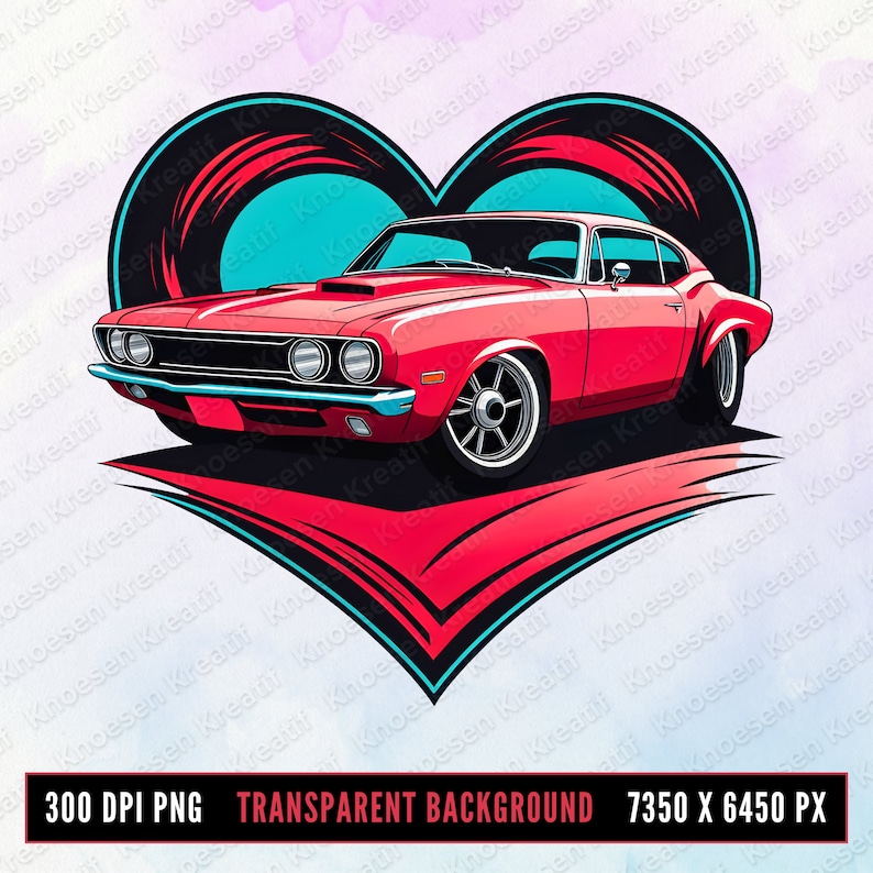 Retro Muscle Car Heart PNG: Streetwear Sublimation Design - Etsy