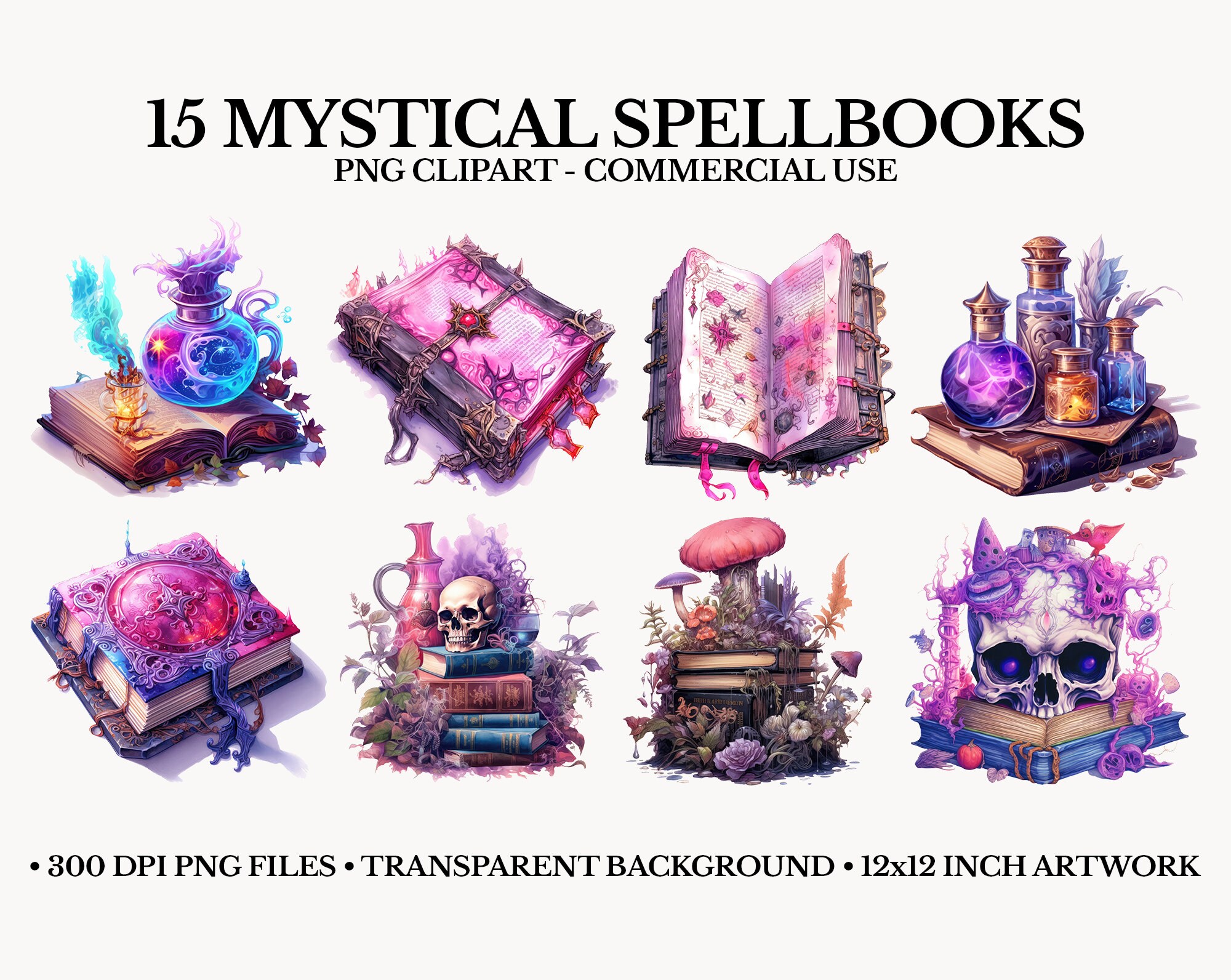 Magic Spell Books Clipart Bundle Magic Witch Clipart PNG Witches PNG ...