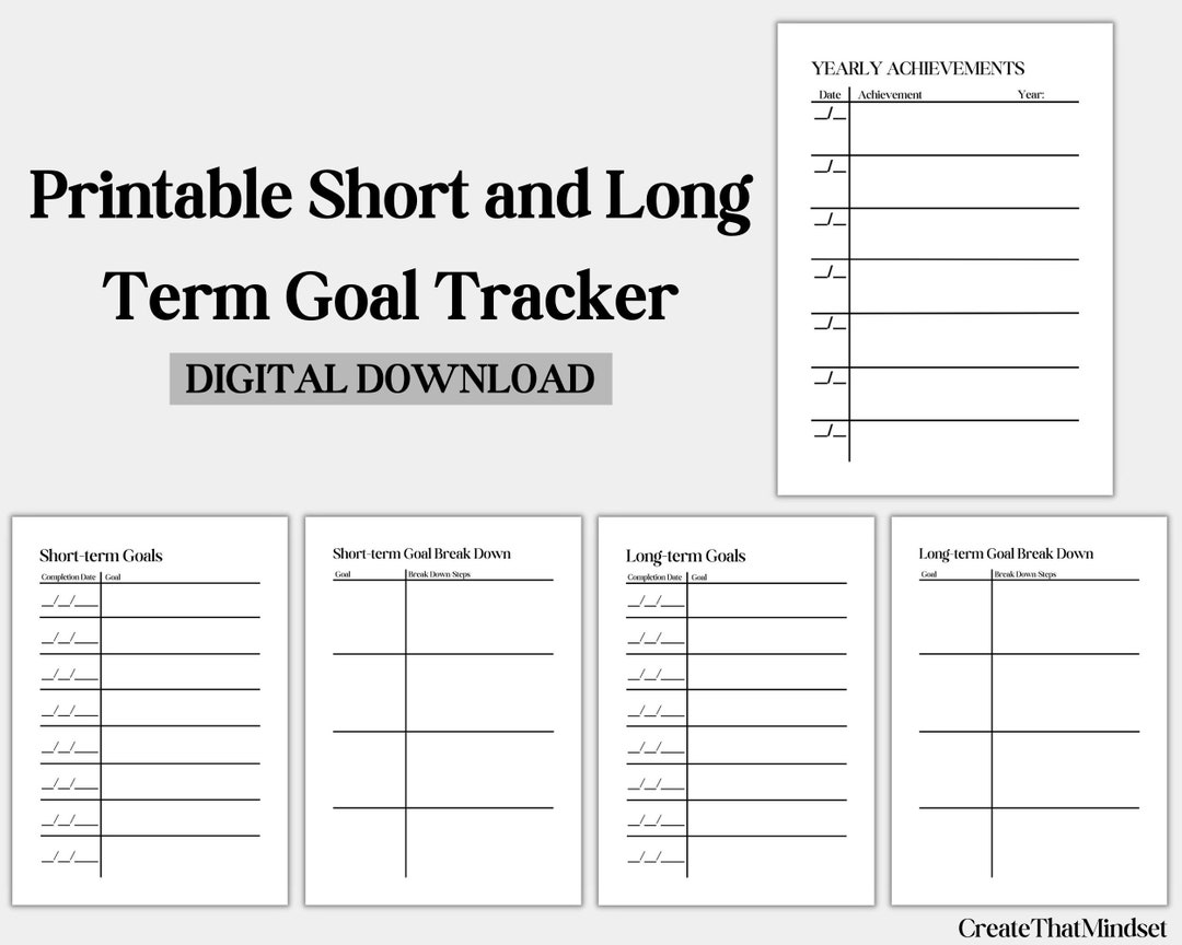 Short Term Goal and Long Term Goal Printable Undated Planner to ...