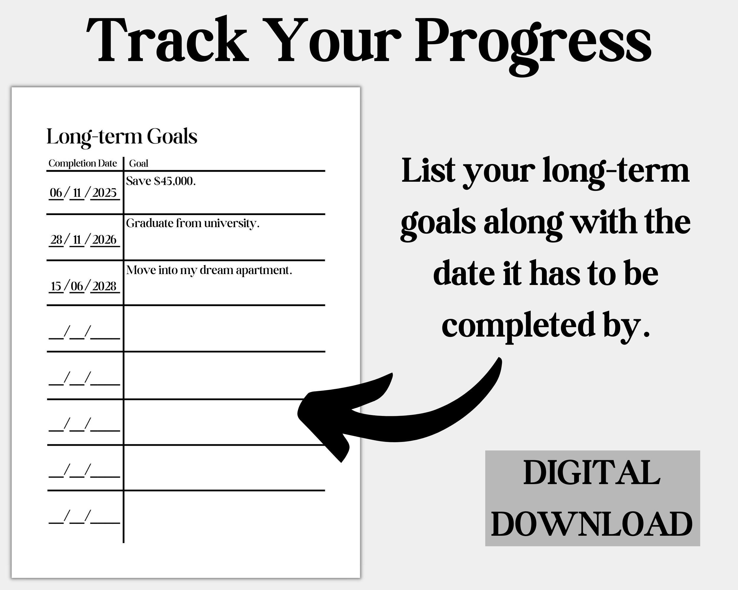 Short Term Goal and Long Term Goal Printable Undated Planner to ...