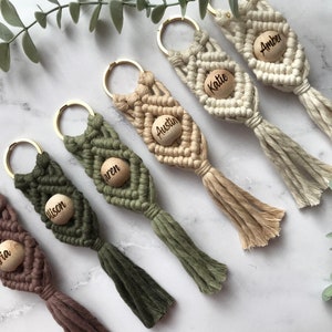Personalized Macrame Name Keychain, Unique Bridal Party Gift, Backpack ...
