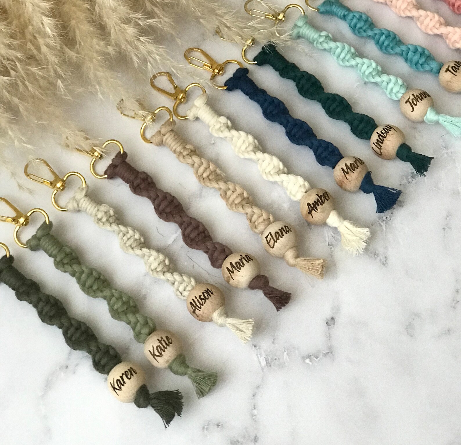 Name Keychain With Beads, Boho Macrame Keychain, Macrame Boho Lanyard ...