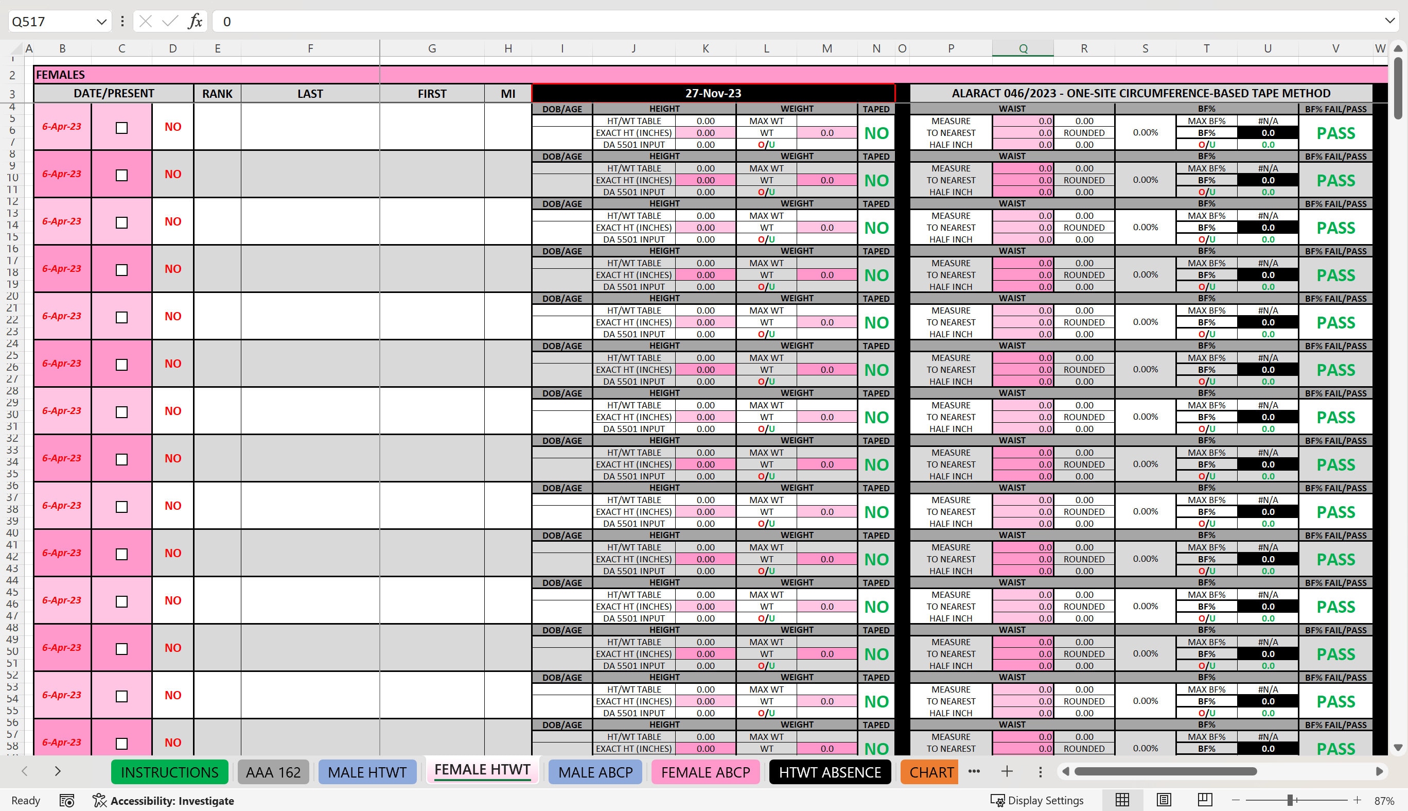 NEW 2023 Army Body Fat Spreadsheet - Etsy