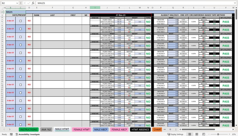 NEW 2023 Army Body Fat Spreadsheet - Etsy