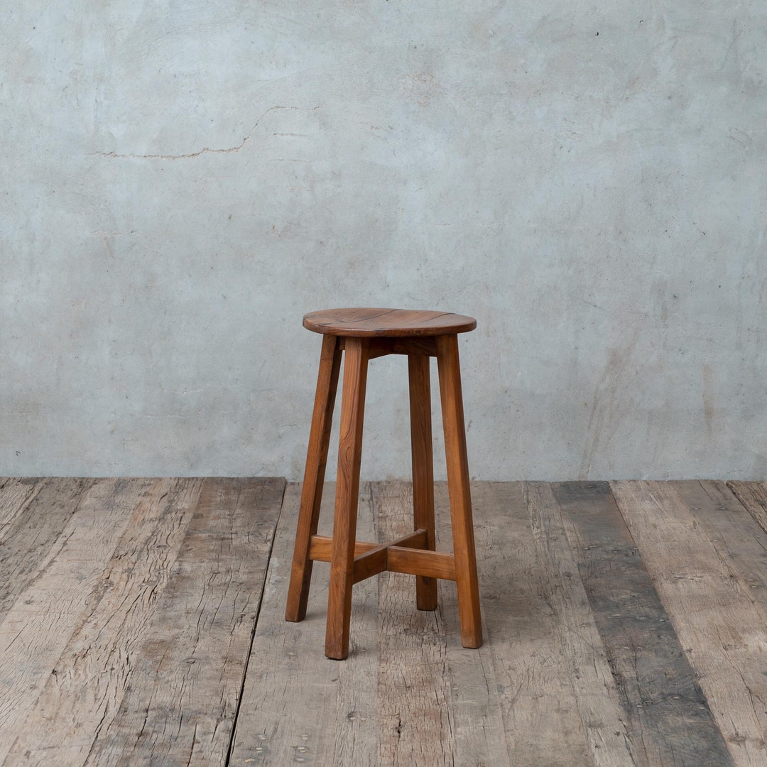 Reclaimed Teak Wood Counter Stool - Round Top Kitchen Bar Stool - Etsy