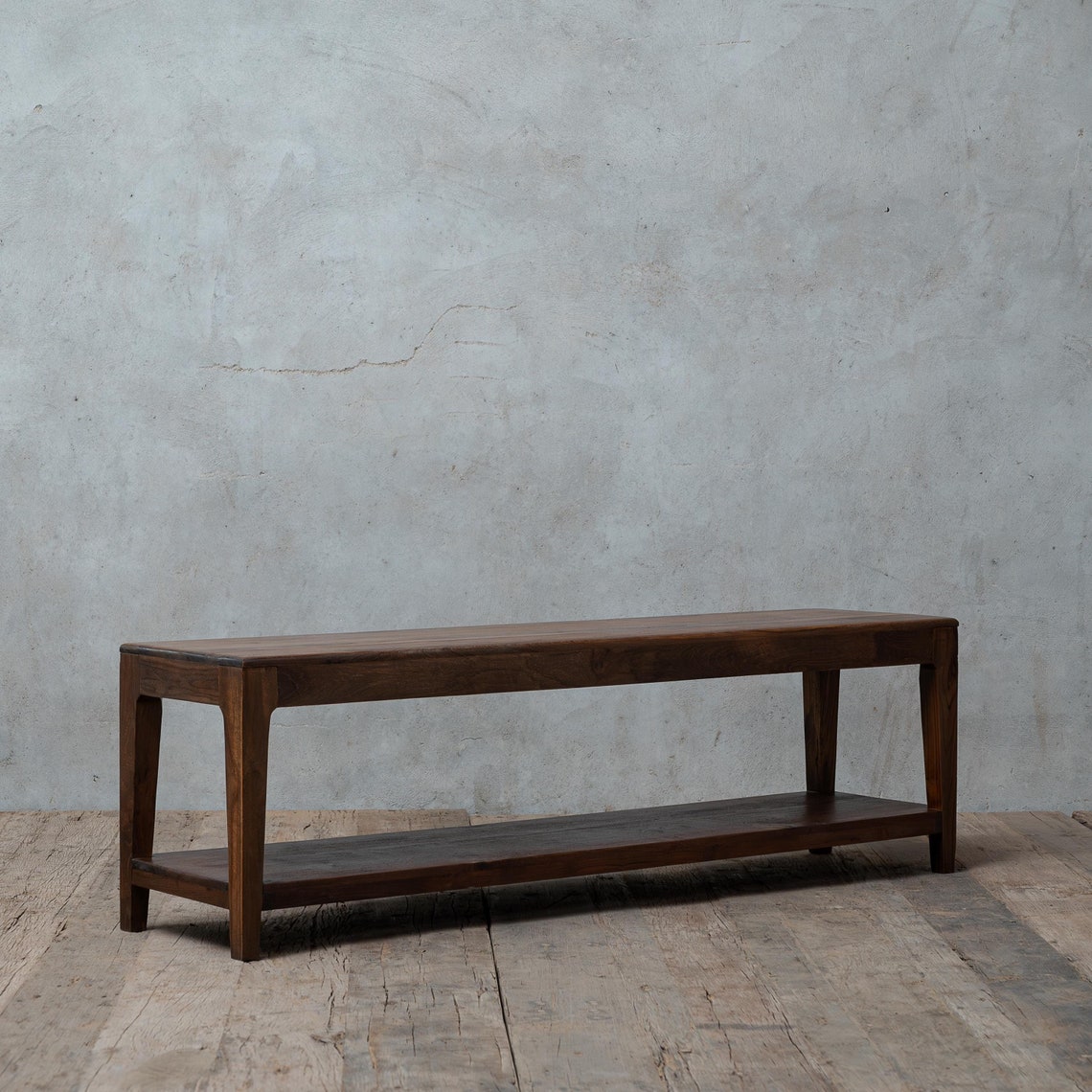 Reclaimed Teak Wood Entryway Bench With Shelf: Rustic Farmhouse Hallway ...