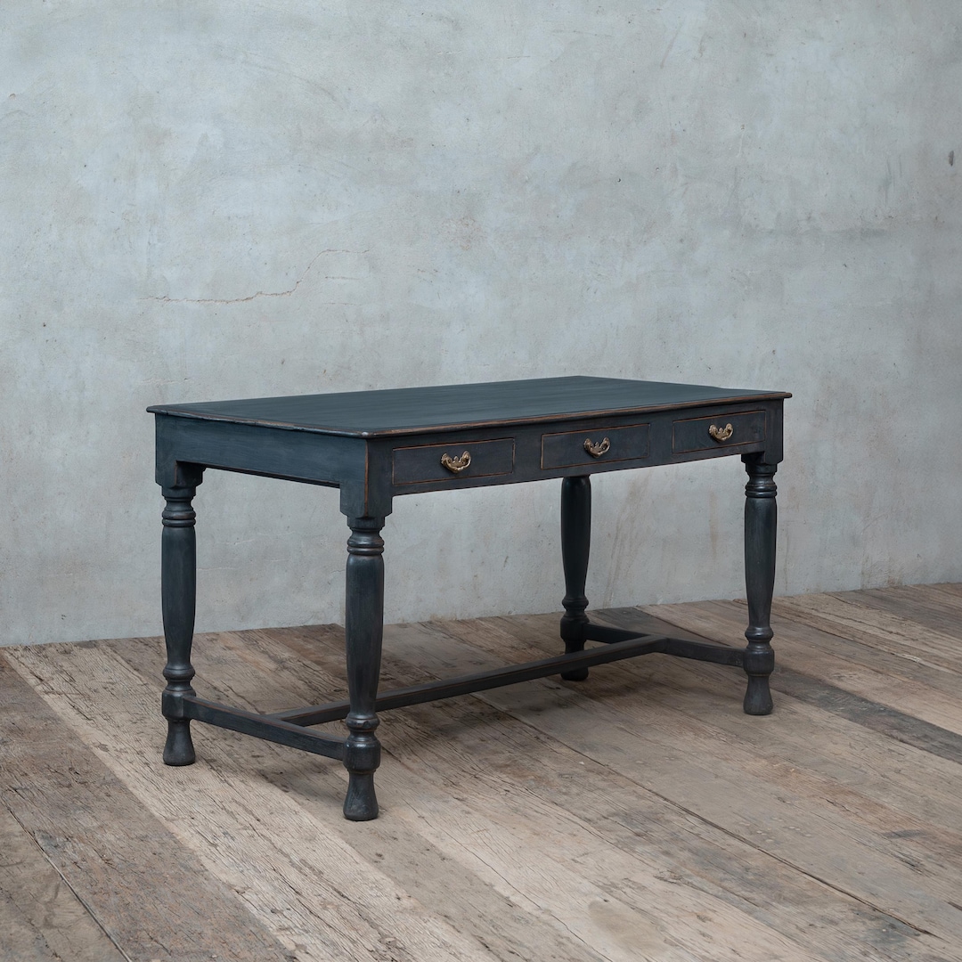 Rustic Writing Desk With 3 Drawer, Reclaimed Teak Wood Desk, Solid Top ...