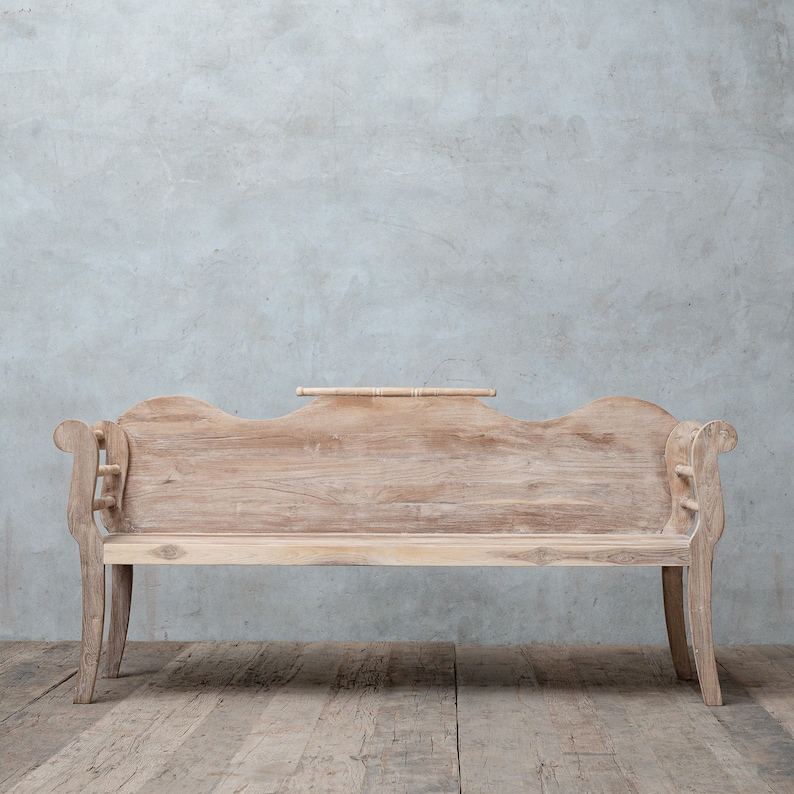 Rustic Garden Bench With Back, Mid-century Bench With Arm, Reclaimed ...