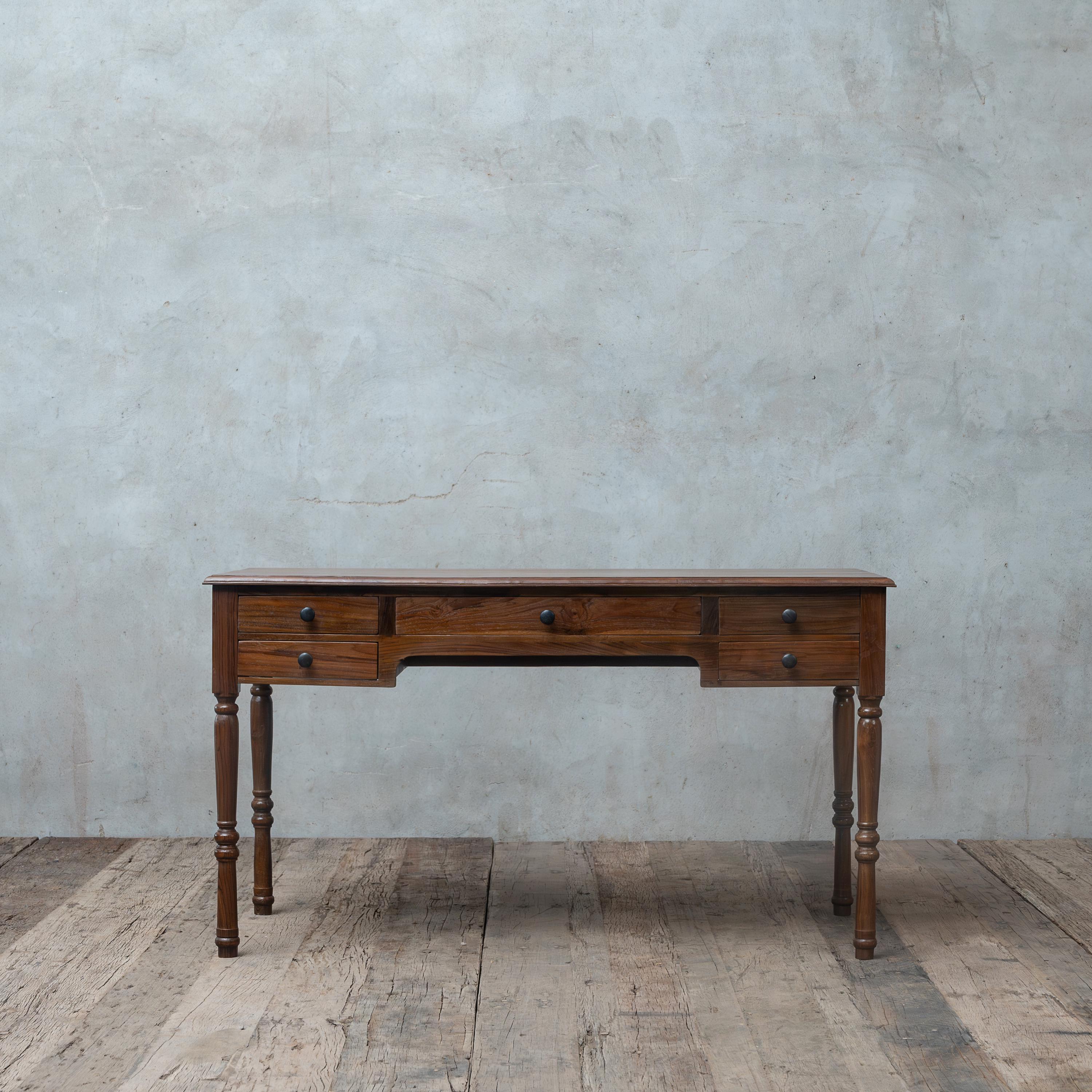Reclaimed Teak Wood Desk: Rustic Home Office Writing Desk With 5 ...