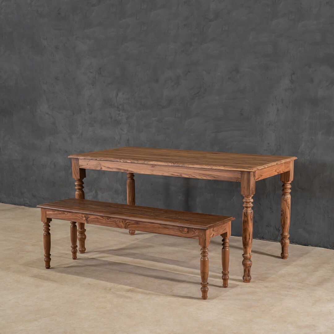 Traditional Design Dining Table and Bench Set, Reclaimed Wood Dining ...