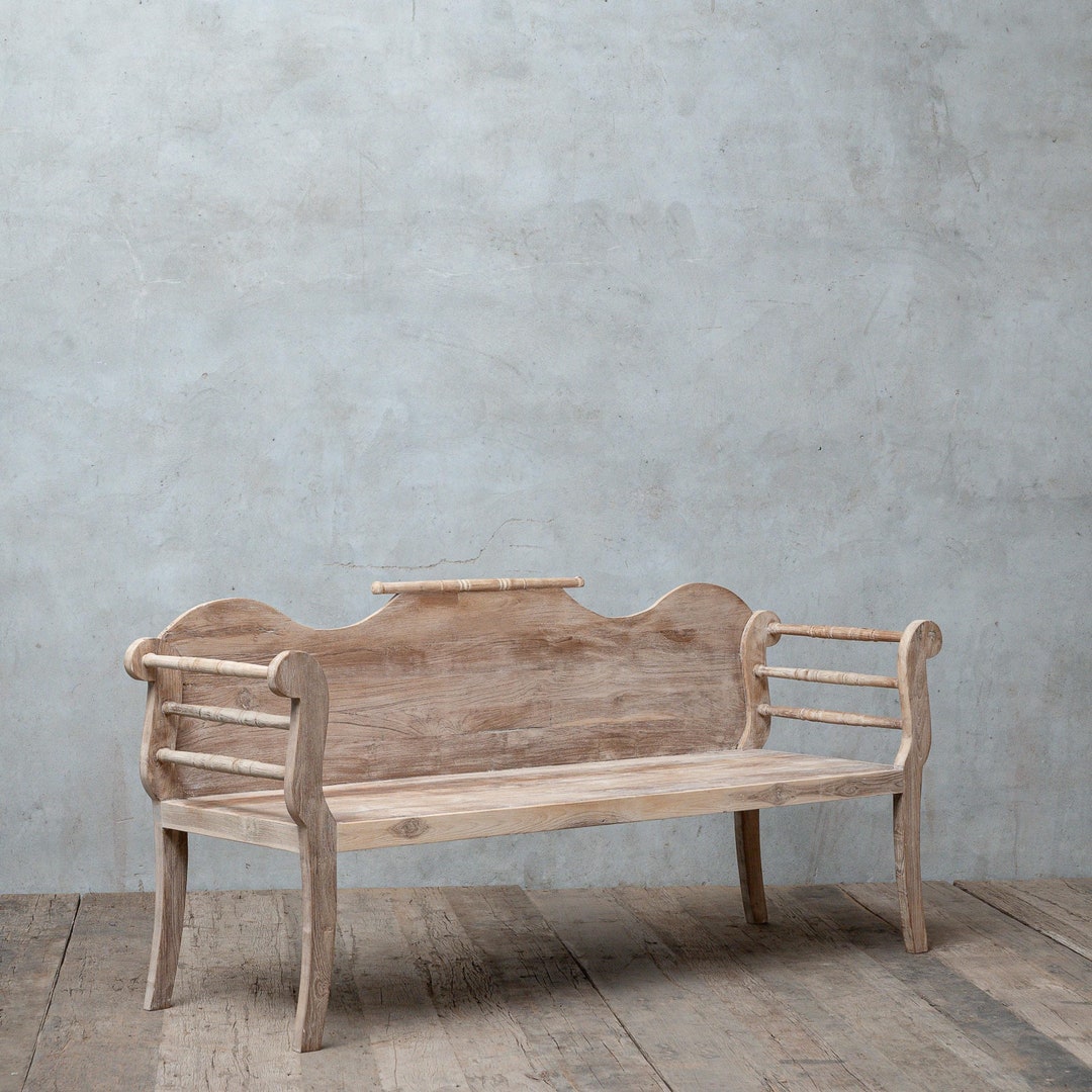 Rustic Garden Bench With Back, Mid-century Entryway Bench With Arm ...