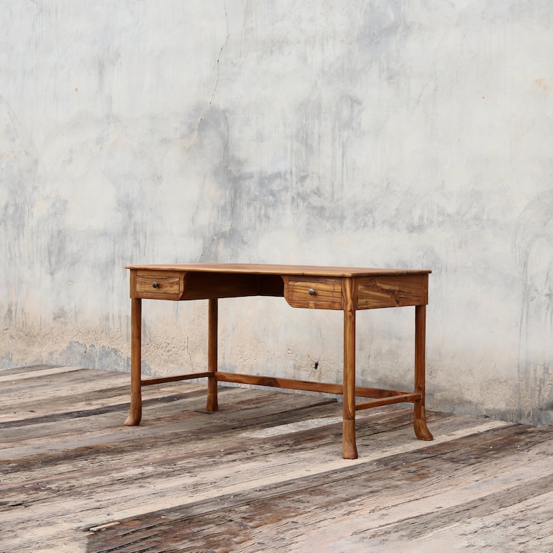 Reclaimed Teak Wood Desk: Rustic Home Office Table With Drawers - Etsy