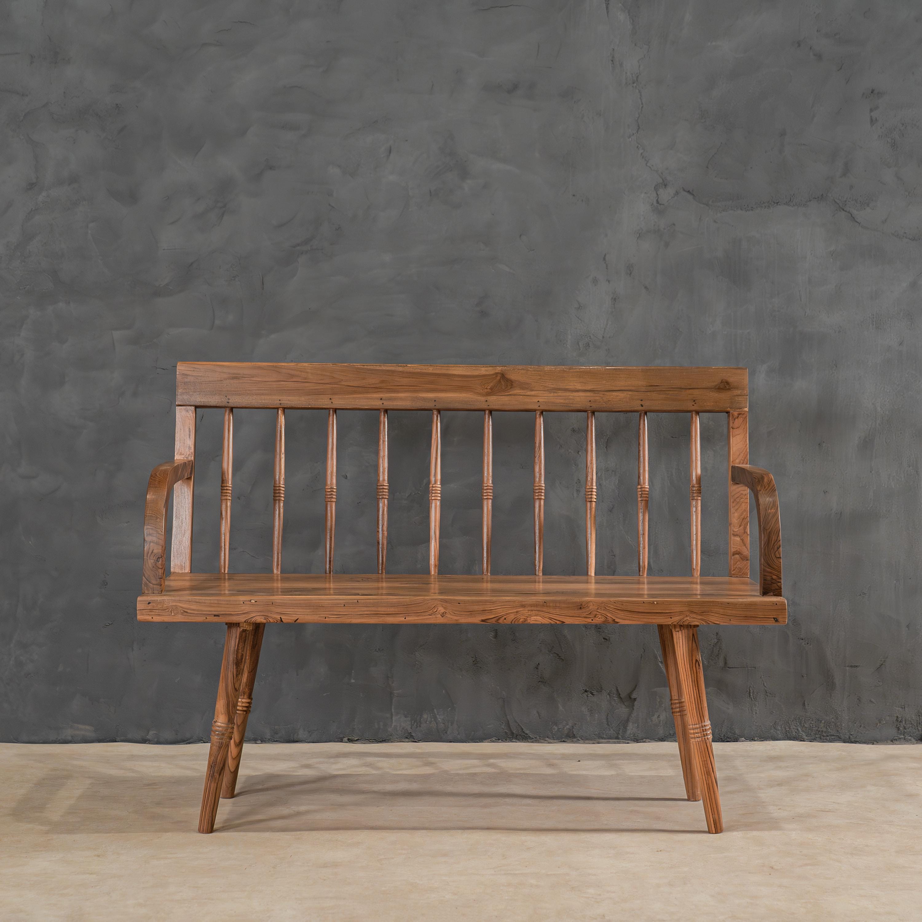 Reclaimed Teak Wooden Bench With Backrest for Hallway Decor - Rustic ...