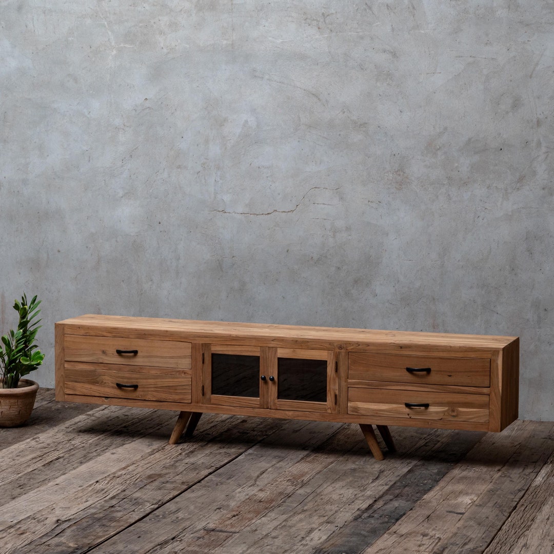 Reclaimed Teak Wood TV Stand: Modern Media Console With Drawers - Etsy