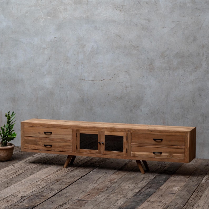 Reclaimed Teak TV Stand, Solid Wood Media Console With Storage ...