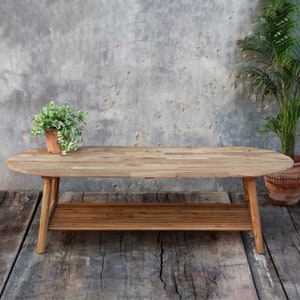 Reclaimed Oval Teak Wood Coffee Table: Center Table With Shelf for ...