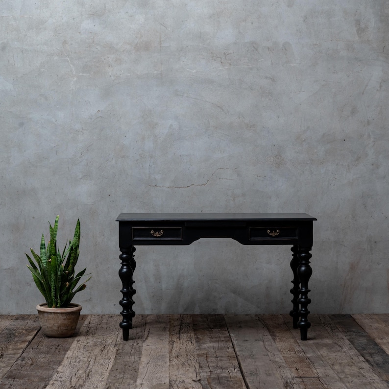 Reclaimed Teak Wood Writing Desk: Vintage Office Desk, Traditional Legs ...