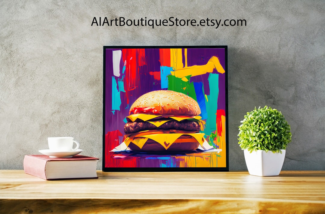 Digital Oil Style Painting of a Delicious Cheeseburger - High-quality ...