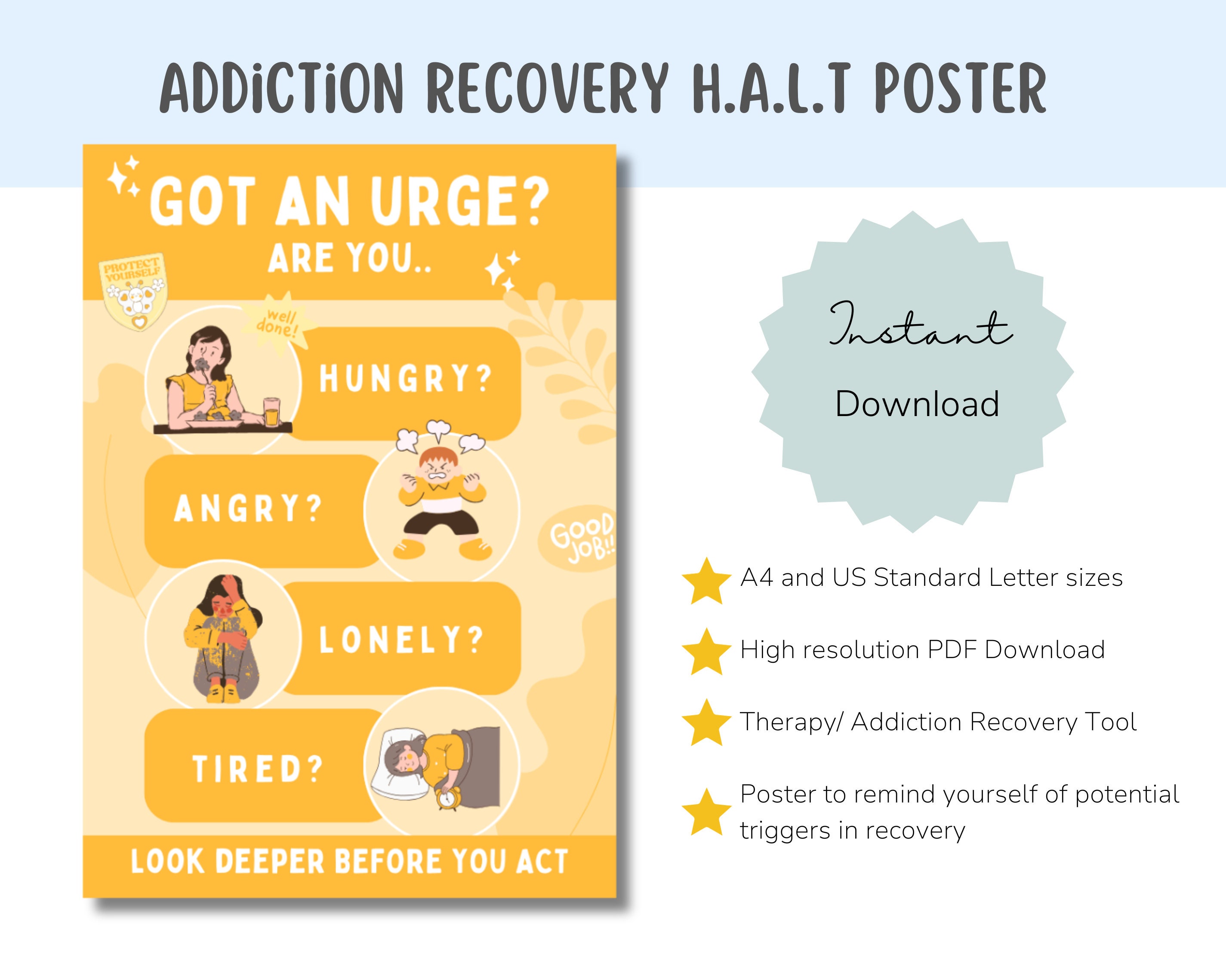 Recovery Poster Hungry, Angry, Lovely, Tired HALT Addiction Therapy ...
