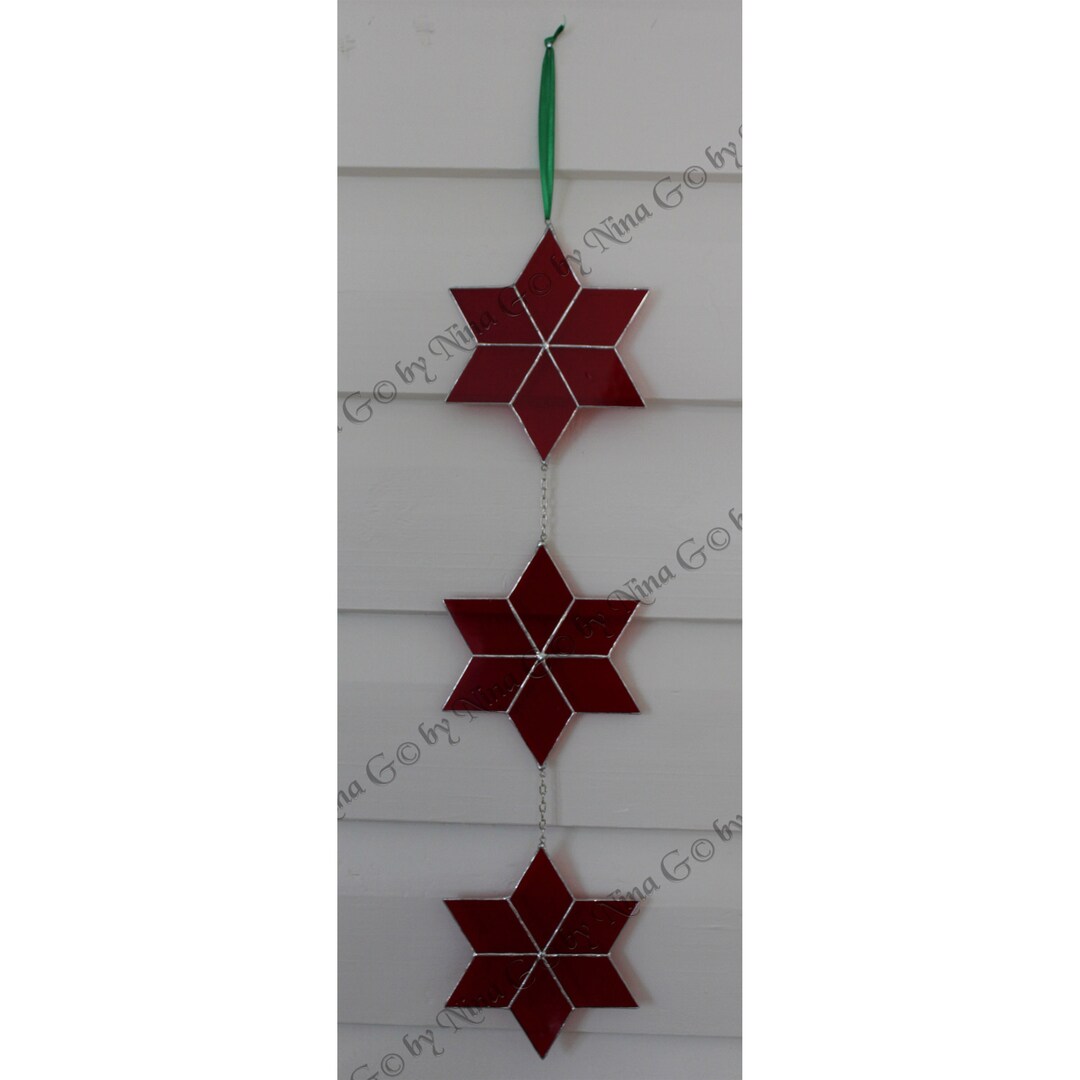 Trio of 6-pointed Stars in Transparent Clear Red festoon - Etsy