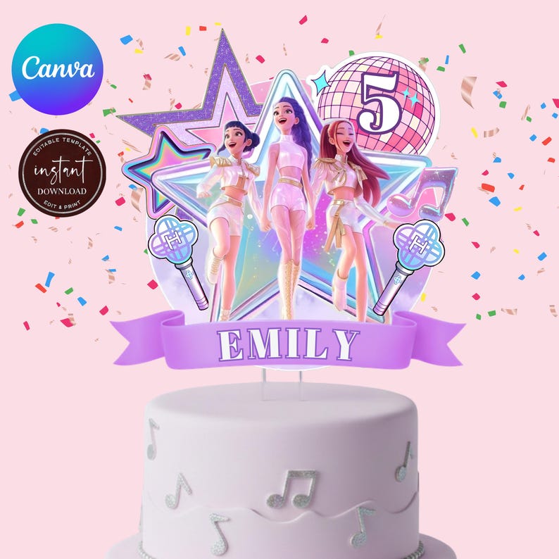 Personalized Kpop Demon Hunters Cake Topper, Editable Birthday Party ...