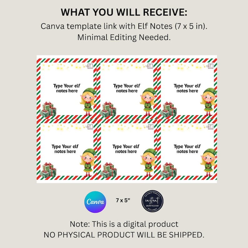 Editable Christmas Elf Notes Template, Printable Mini Letters (digital ...