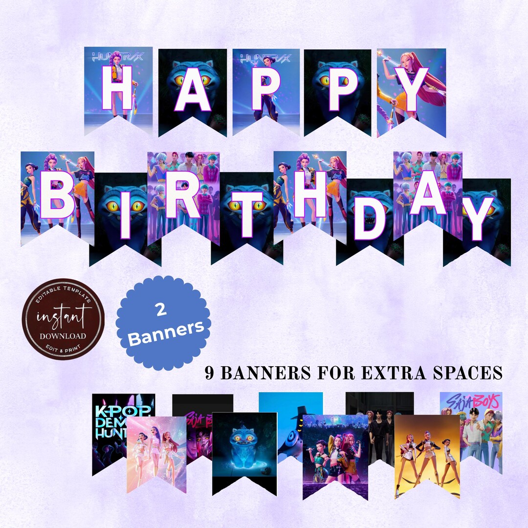 Buy Kpop Demon Hunter Birthday Banner Printable Editable Bunting ...