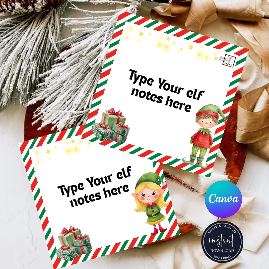 Editable Christmas Elf Notes Template, Printable Mini Letters (digital ...