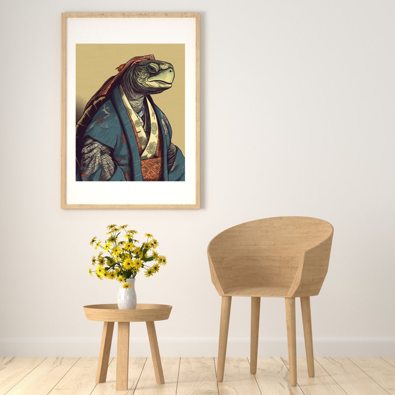 Animal Lovers Wall Art Senpai Turtle in Kimono Digital Painting Instant ...