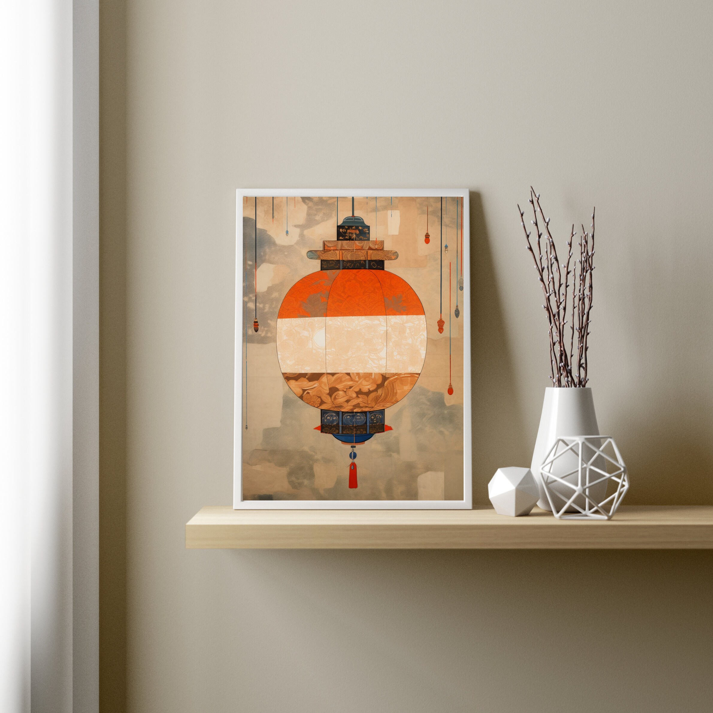 Asian Rice Paper Lamp Shade Digital Painting Printable Wall Art Instant ...