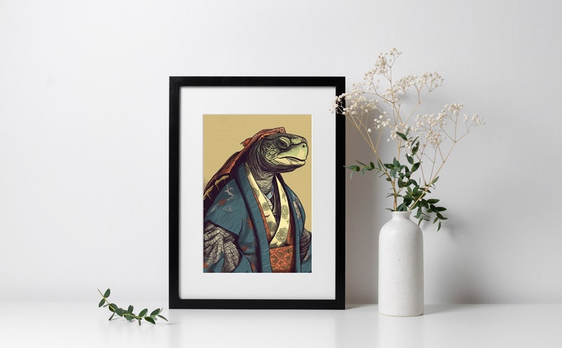 Animal Lovers Wall Art Senpai Turtle in Kimono Digital Painting Instant ...