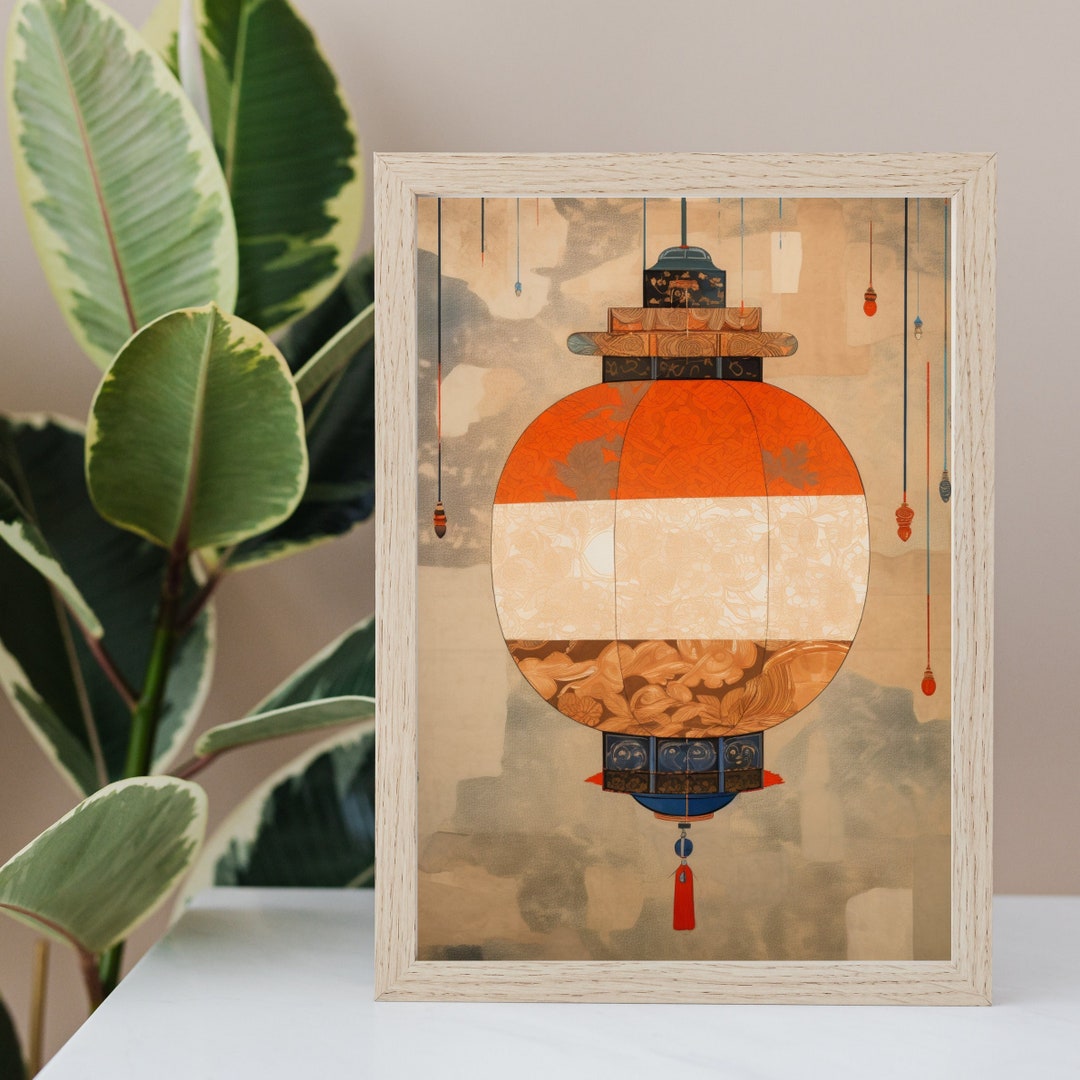 Asian Rice Paper Lamp Shade Digital Painting Printable Wall - Etsy