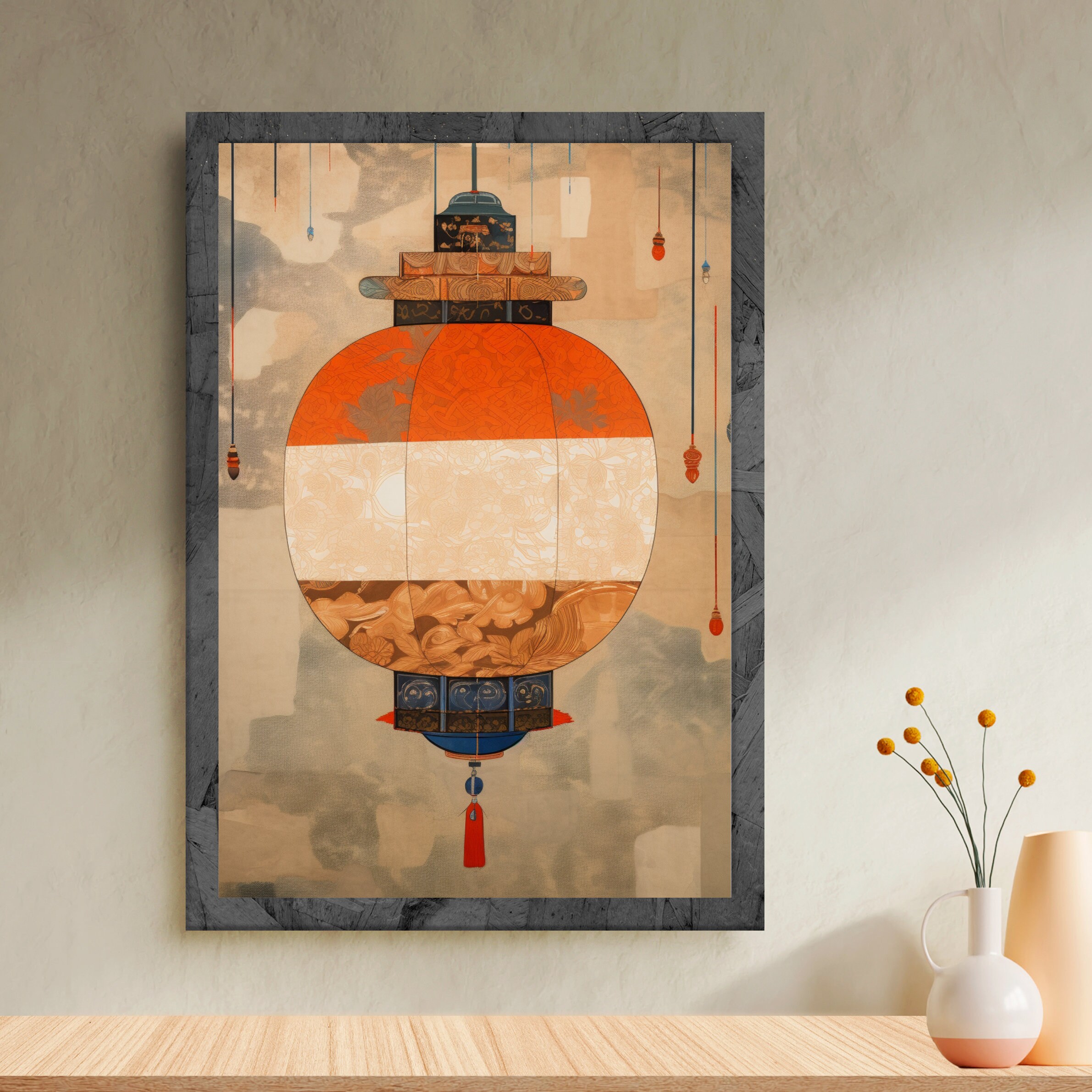 Asian Rice Paper Lamp Shade Digital Painting Printable Wall Art Instant ...