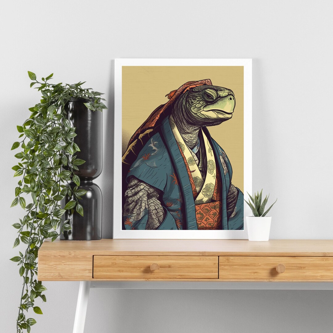 Animal Lovers Wall Art Senpai Turtle in Kimono Digital Painting Instant ...