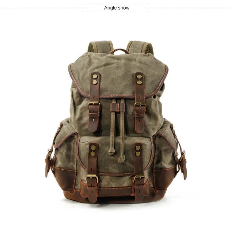 Retro Hiking Backpack for Travel & Work - Genuine Leather and Canvas ...