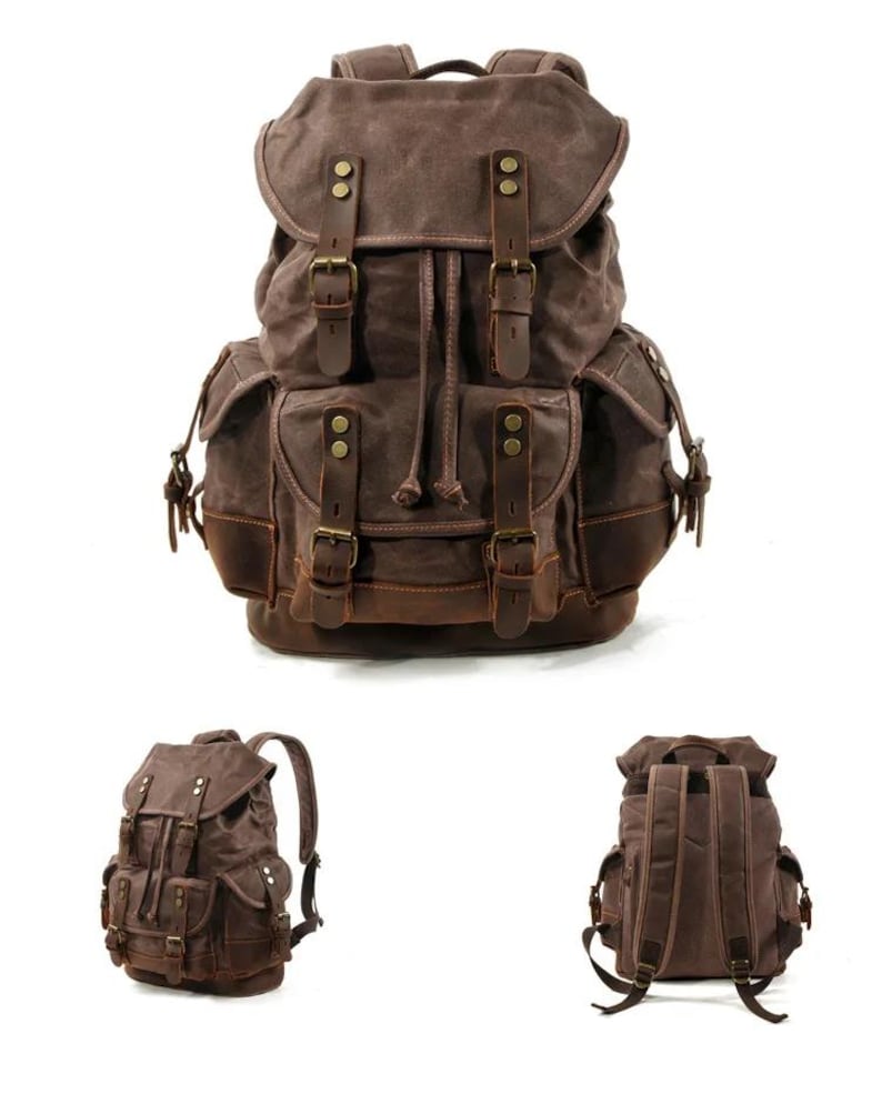Retro Hiking Backpack for Travel & Work - Genuine Leather and Canvas Rucksack - Etsy