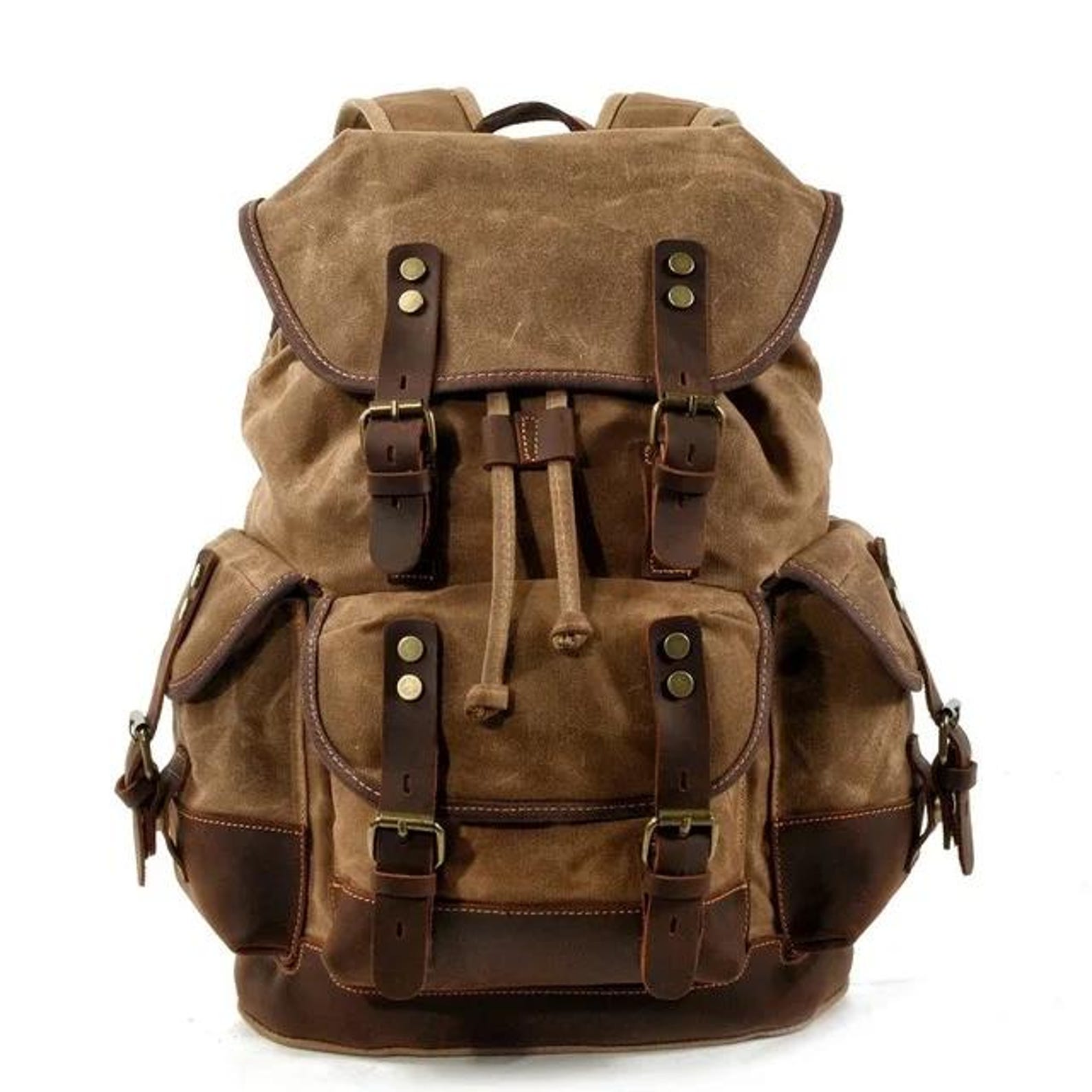Retro Hiking Backpack for Travel & Work - Genuine Leather and Canvas ...