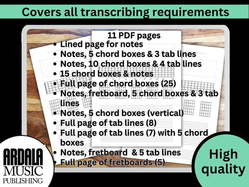 Blank Guitar Tab, Chord and Fretboard Diagram Sheets Bundle, Printable ...