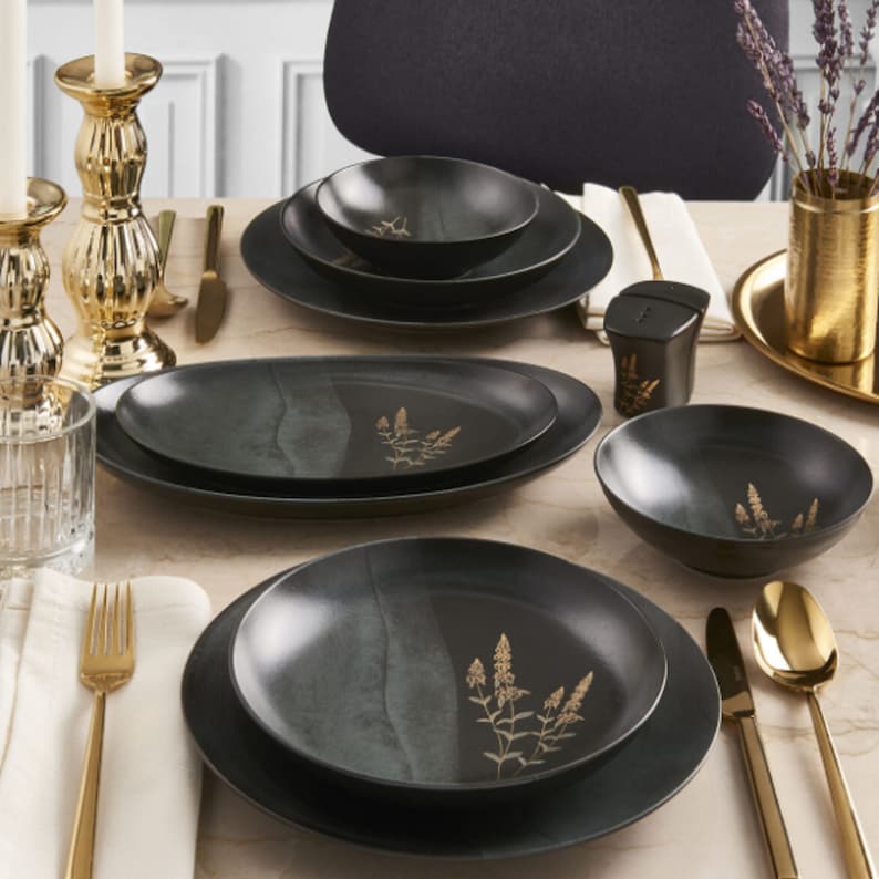 Black Matte Porcelain Dinnerware Set Dinner Set Chafing - Etsy