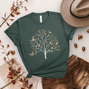 Minimalist Fall T-shirt Autumn Tree Leaves Tee Shirt Cozy Fall Clothing ...