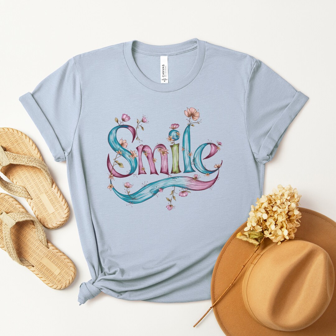 Smile Tee Shirt Whimsical Color T-shirt Rainbow Top Bella Canvas Gift ...