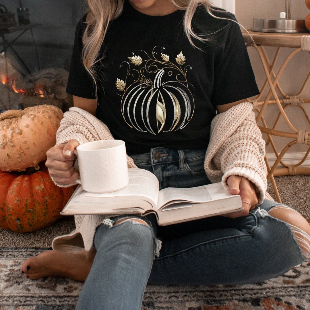 Artsy Fall T-shirt Hand Drawn Pumpkin Tee Shirt Soft Fall Clothing ...