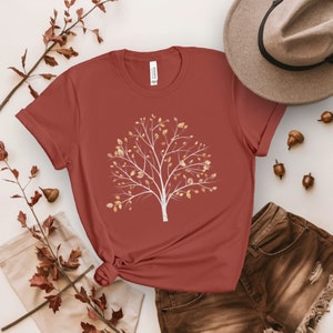 Minimalist Fall T-shirt Autumn Tree Leaves Tee Shirt Cozy Fall Clothing ...