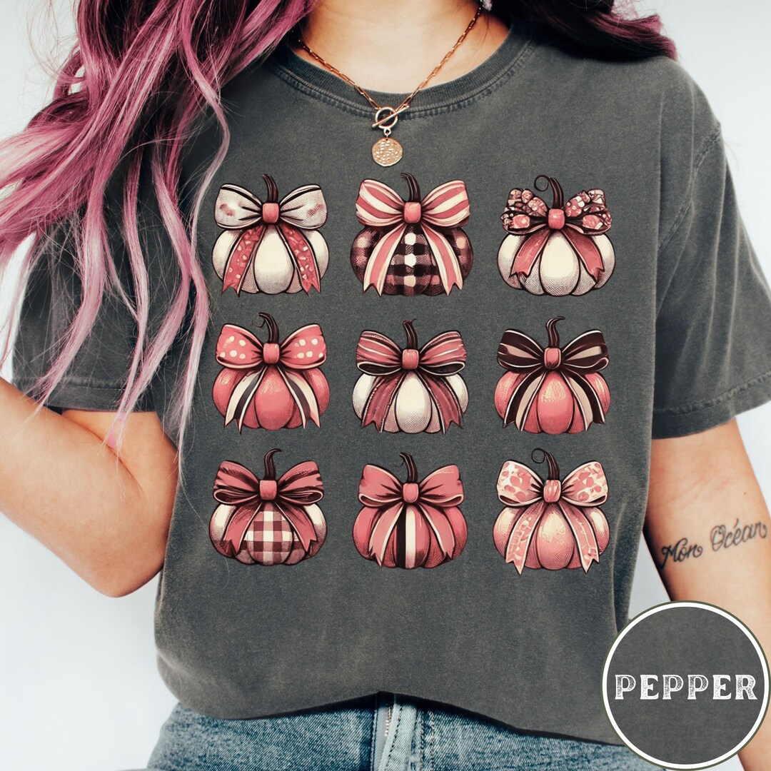 Vintage Pumpkins Comfort Colors® Shirt | Pink Fall Coquette Bows T ...