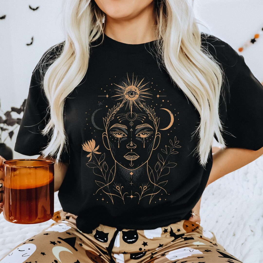 Celestial Woman T-shirt | Wicca Moon Tee Shirt | Astrological T Shirt ...
