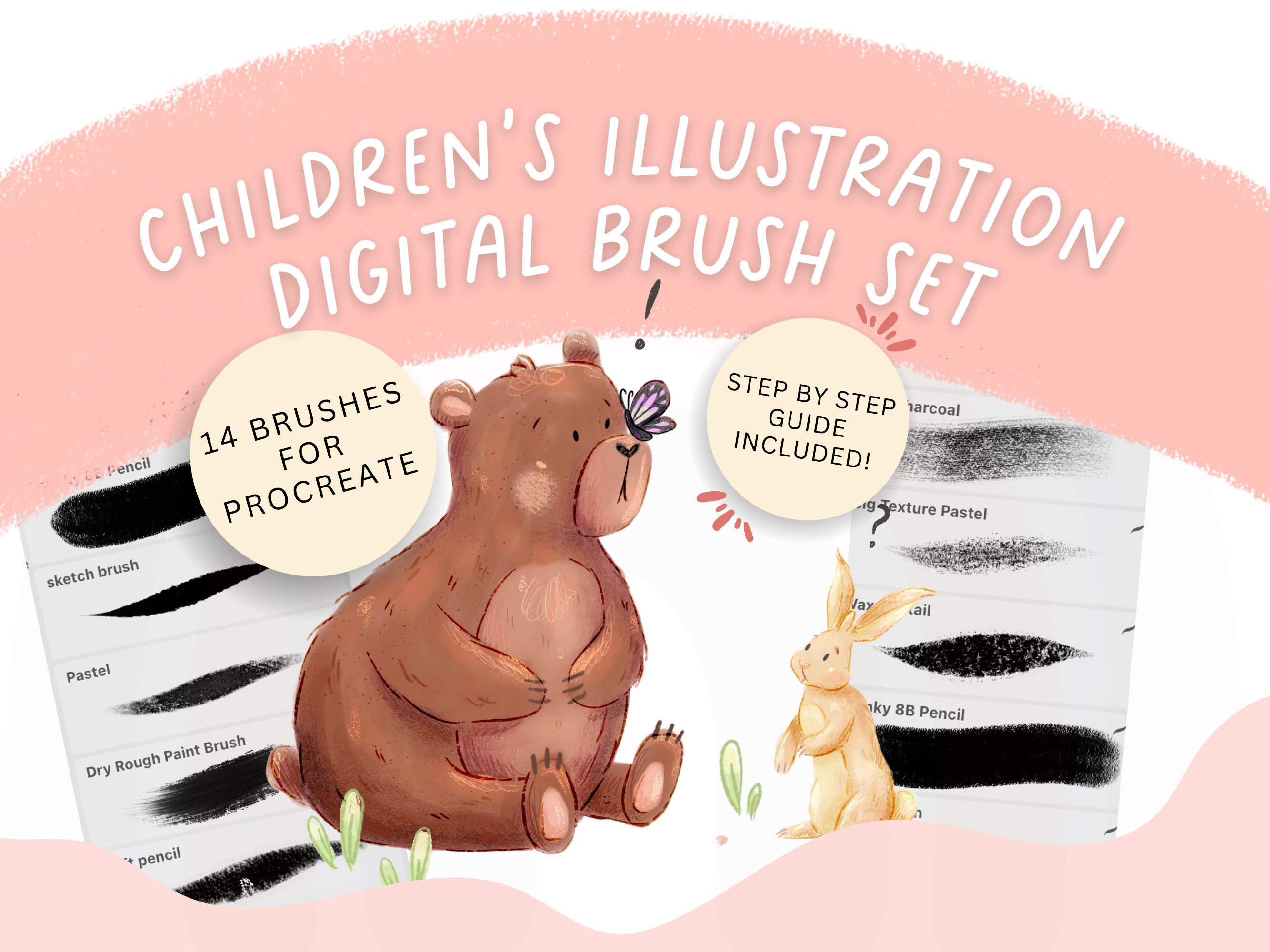 Children’s Illustration Digital Brush Set for Procreate, Picture Book Brushes, Whimsical Texture ...
