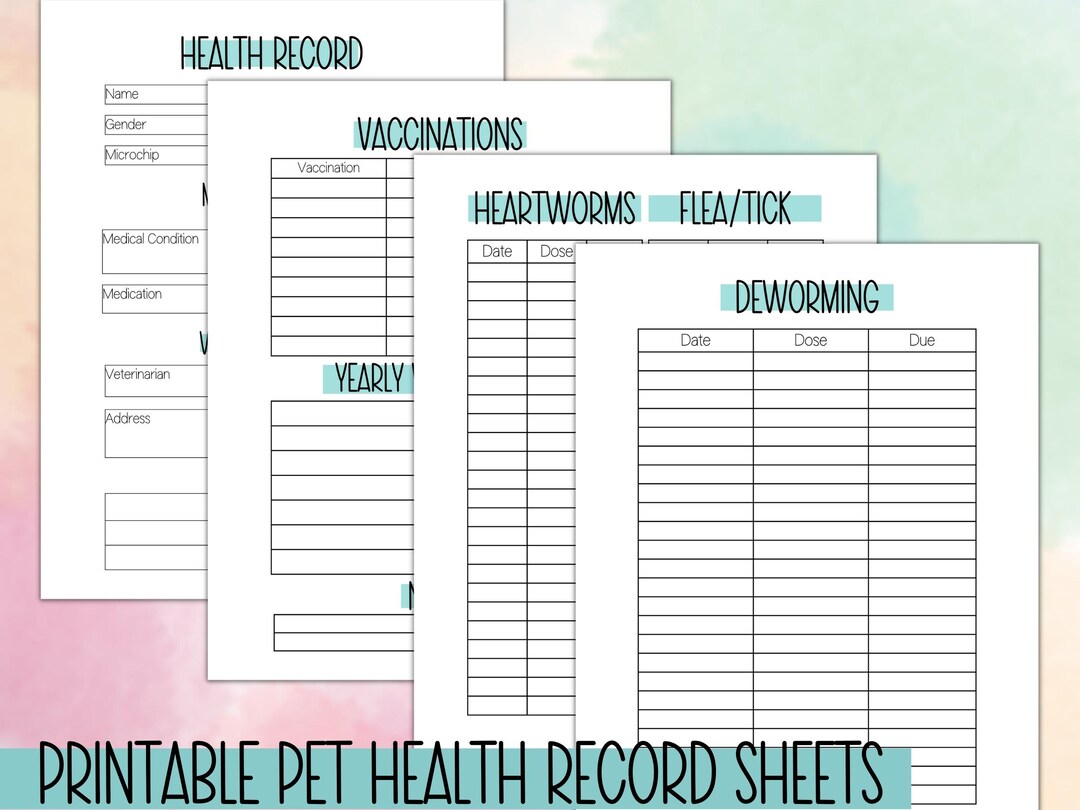 Printable Pet Health Record Health Record Dog Cat Health - Etsy