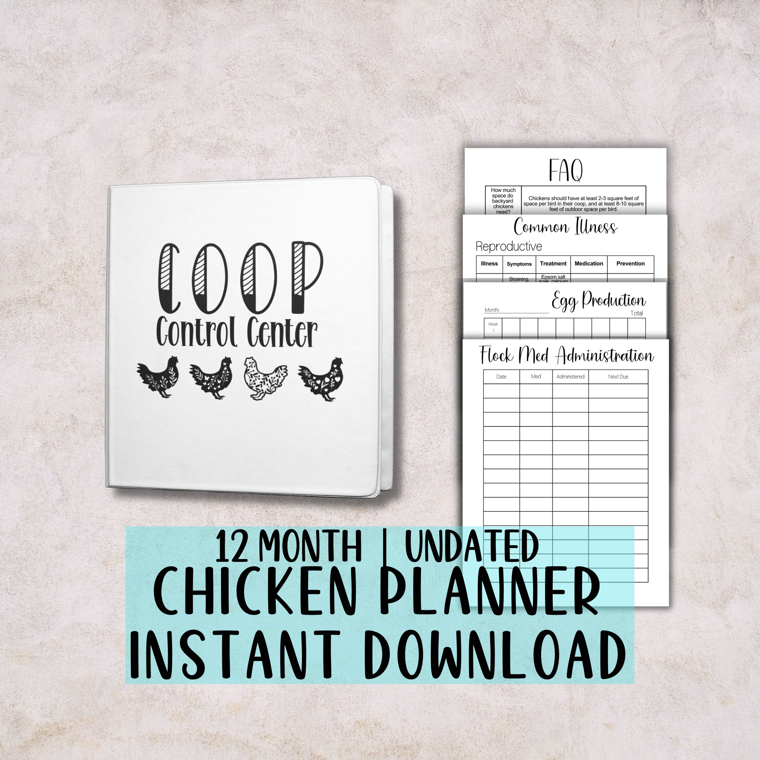Chicken Planner Binder, Customized Chicken Record Log, Printable ...